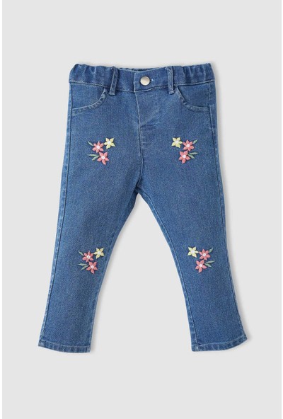 DeFacto Kız Bebek Çiçek Desenli Jean Pantolon W8386A222SP