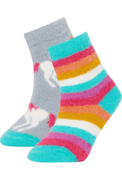DeFacto Kız Çocuk Pamuklu 2'li Uzun Kalın Kışlık Çorap W9134A6NS