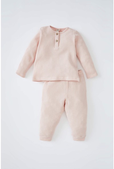 DeFacto Kız Bebe Dokulu Waffle Uzun Kollu Pijama Takım W9284A222SP