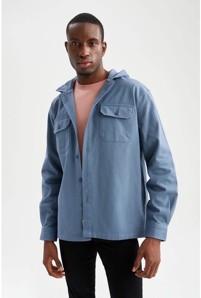 DeFacto Relax Fit Kapüşonlu Gabardin Gömlek Ceket W7827AZ22SP DeFacto Relax Fit Kapüşonlu Gabardin Gömlek Ceket W7827AZ22SP