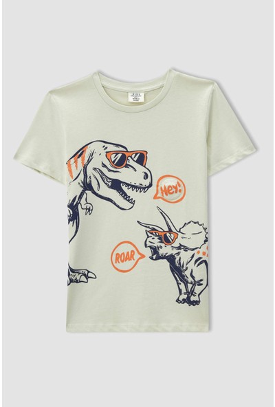 DeFacto Erkek Çocuk Dinozor Baskılı Kısa Kollu Tişört V7734A621HS