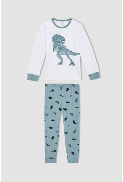 DeFacto Erkek Çocuk Dinozor Baskılı Pamuklu Uzun Kollu Pijama Takım W8146A622SP