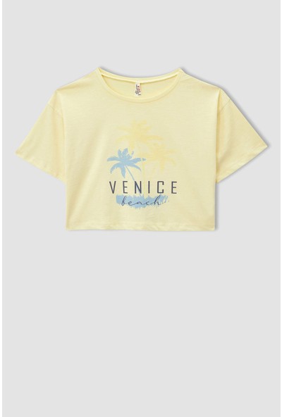 DeFacto Kız Çocuk Baskılı Kısa Kollu Crop Tişört V7913A621HS