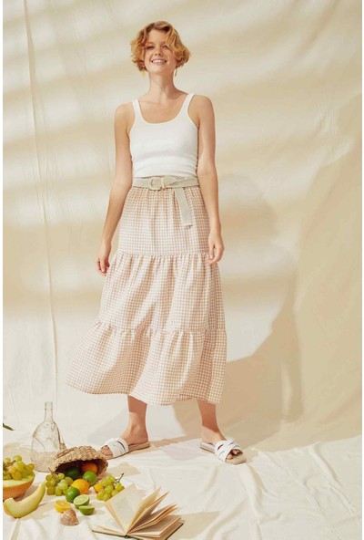 Defacto Ekose Desenli Kat Kat Midi Etek V8077AZ21HS