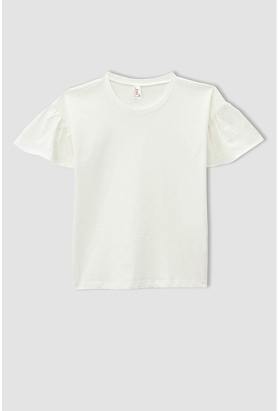 Defacto Kız Çocuk Volanlı Kısa Kollu Tişört V7912A621HS