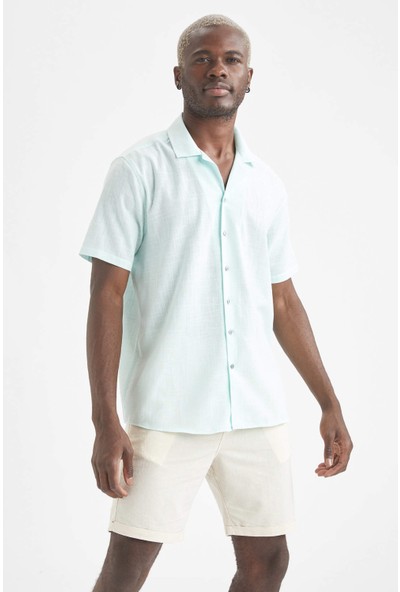 DeFacto Modern Fit Apaş Yaka Kısa Kollu Gömlek V7450AZ21SM