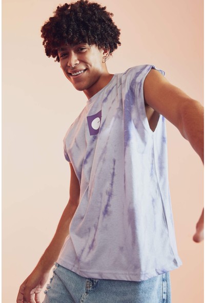 DeFacto Oversize Fit Bisiklet Yaka Batik Desenli Kolsuz Pamuklu Penye Tişört V7880AZ21HS