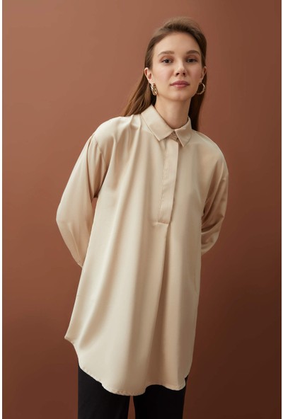 DeFacto Regular Fit Uzun Kollu Saten Gömlek Tunik X0639AZ22SP