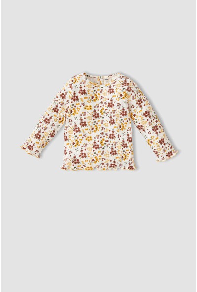 DeFacto Kız Bebek Çiçek Desenli Bisiklet Yaka Fitilli Uzun Kollu Tişört W9560A222SP DeFacto Kız Bebek Çiçek Desenli Bisiklet Yaka Fitilli Uzun Kollu Tişört W9560A222SP