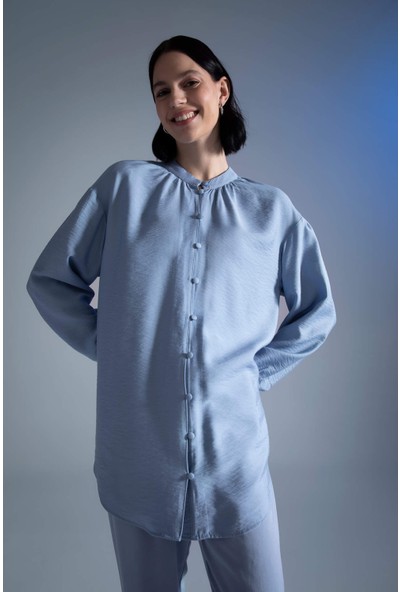 DeFacto Relax Fit Hakim Yaka Uzun Kollu Gömlek Tunik W5673AZ22SP