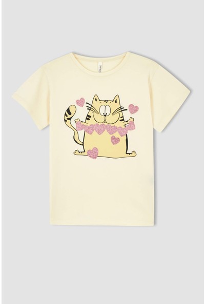 DeFacto Kız Çocuk Regular Fit Kelebek Sim Baskılı Kısa Kollu TIŞÖRT X2051A622SM