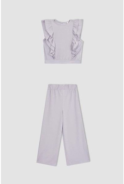 DeFacto Kız Çocuk Crop Bisiklet Yaka Kolsuz Krinkıl Kumaş Tişört Geniş Paça Pantolon Takım X1807A622SM DeFacto Kız Çocuk Crop Bisiklet Yaka Kolsuz Krinkıl Kumaş Tişört Geniş Paça Pantolon Takım X1807A622SM