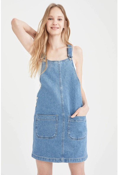 Defacto Askılı Jean Relax Fit Salopet Elbise U0674AZ21SM