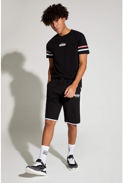 DeFacto Slim Fit Yazı Baskılı Pamuklu Penye Şort U1485AZ21SM