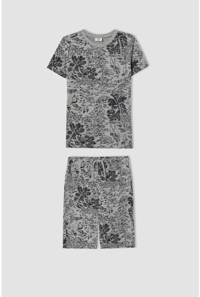 DeFacto Erkek Çocuk Desenli Kısa Kollu Tişört Ve Şort Takımı V6202A621HS