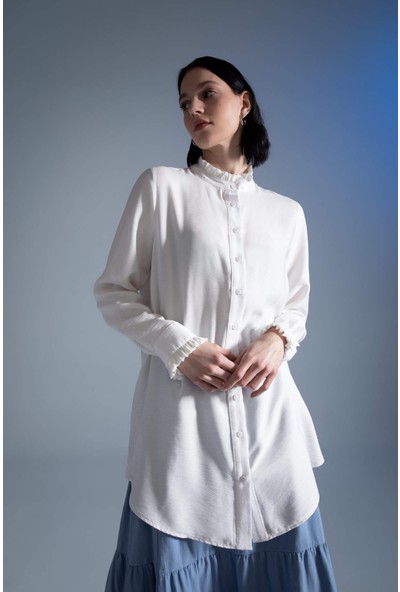 DeFacto Relax Fit Fırfırlı Yaka Gömlek Tunik W5675AZ22SP