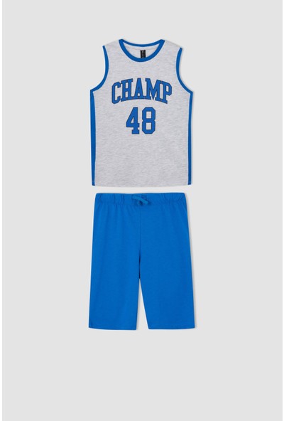 DeFacto Erkek Çocuk Regular Fit Baskılı Pamuklu Kolsuz Tişört Şort Takım X2583A622SP