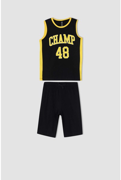 DeFacto Erkek Çocuk Regular Fit Defacto Fit Baskılı Kolsuz Tişört ve Şort Takım X2583A622SP