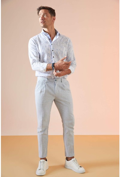 Defacto Modern Fit Floral Desenli Uzun Kollu Keten Gömlek U7817AZ21SM