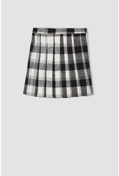 DeFacto Kız Çocuk Kare Desenli Pilili Maxi Etek X1267A622SP