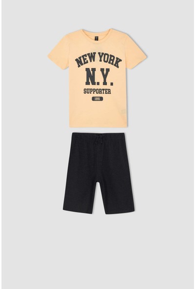 DeFacto Erkek Çocuk Slogan Baskılı Kısa Kollu Tişört ve Şort Takım X2642A622SP