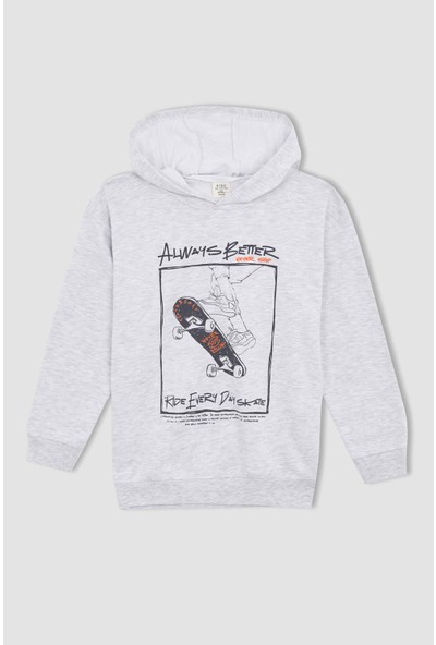 DeFacto Erkek Çocuk Regular Fit Kapüşonlu Kaykay Baskılı Sweatshirt W7782A622SP DeFacto Erkek Çocuk Regular Fit Kapüşonlu Kaykay Baskılı Sweatshirt W7782A622SP