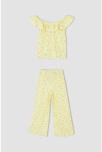 DeFacto Kız Çocuk Çiçek Desenli Crop Bisiklet Yaka Krinkıl Kumaş Kolsuz Bluz Geniş Paça Pantolon Takım X1806A622SM DeFacto Kız Çocuk Çiçek Desenli Crop Bisiklet Yaka Krinkıl Kumaş Kolsuz Bluz Geniş Paça Pantolon Takım X1806A622SM