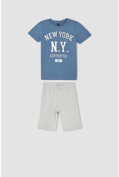 DeFacto Erkek Çocuk Slogan Baskılı Kısa Kollu Tişört ve Şort Takım X2642A622SP