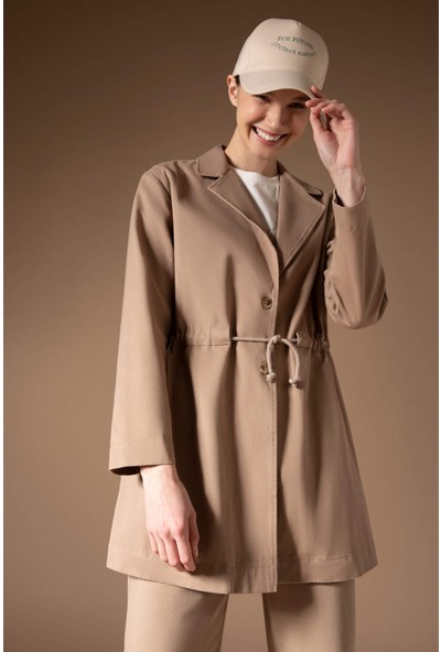 DeFacto Regular Fit Düğmeli Beli Bağlama Detaylı Gabardin Ceket Tunik X1339AZ22SP