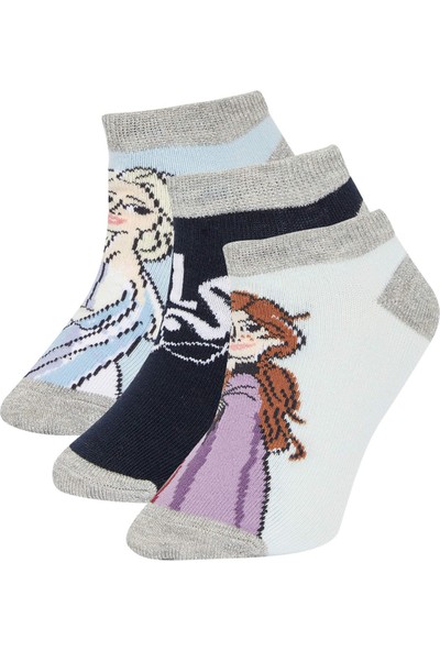 DeFacto Kız Çocuk Frozen Lisanslı Pamuklu 3'lü Kısa Çorap X2212A6NS