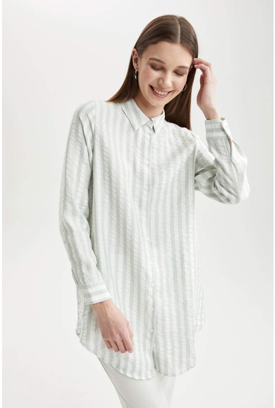 DeFacto Regular Fit Çizgi Desenli Viskon Gömlek Tunik X2915AZ22SP
