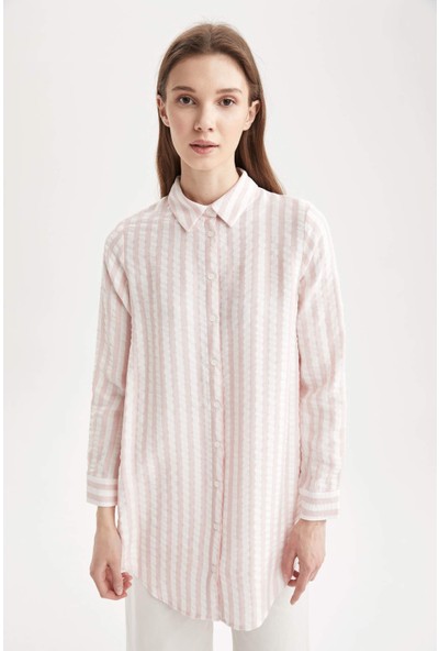 DeFacto Regular Fit Çizgi Desenli Viskon Gömlek Tunik X2915AZ22SP