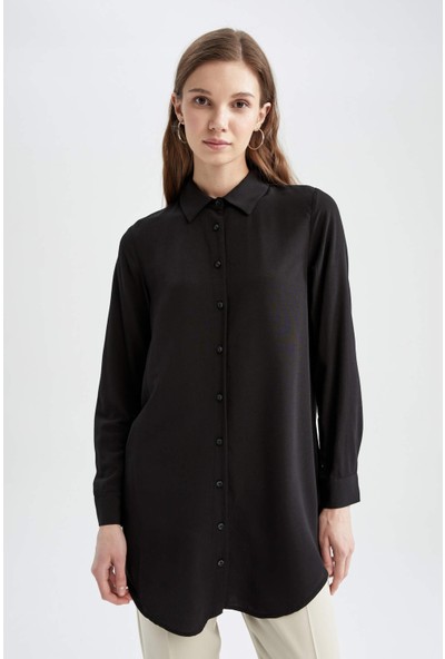 DeFacto Regular Fit Uzun Kollu Krinkıl Viskon Gömlek Tunik X2914AZ22SP