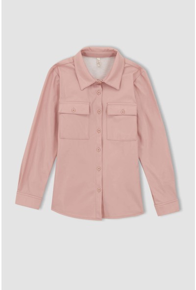 DeFacto Kız Çocuk Regular Fit Cepli Uzun Kollu Suni Deri Gömlek X4187A622SP