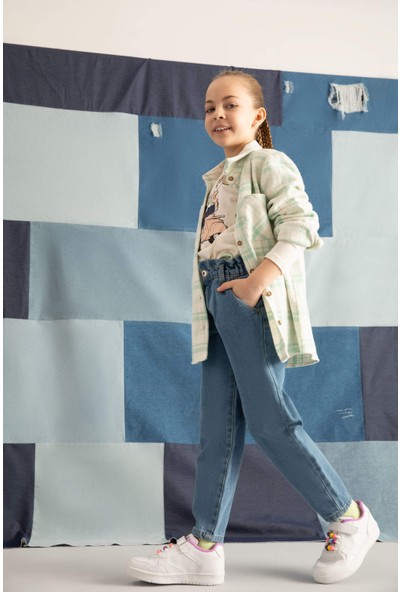 DeFacto Kız Çocuk Slouchy Fit Paperbag Bel Jean Pantolon X0216A622SP DeFacto Kız Çocuk Slouchy Fit Paperbag Bel Jean Pantolon X0216A622SP