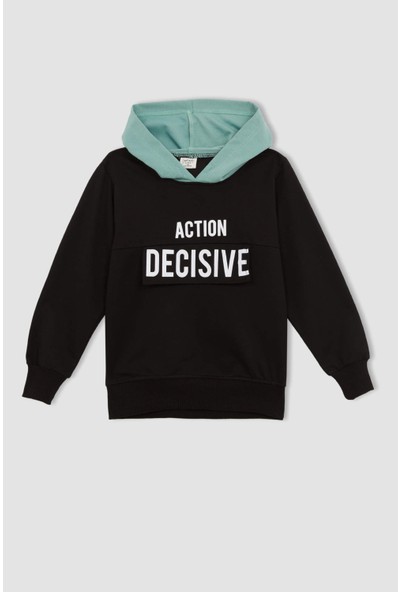 DeFacto Erkek Çocuk Regular Fit Slogan Baskılı Kapüşonlu Renk Bloklu Sweatshirt X4908A622SP DeFacto Erkek Çocuk Regular Fit Slogan Baskılı Kapüşonlu Renk Bloklu Sweatshirt X4908A622SP