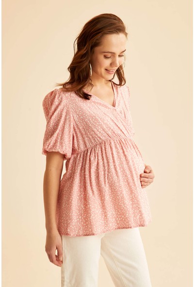 DeFacto Regular Fit V Yaka Desenli Hamile Bluz Tunik X2303AZ22SP