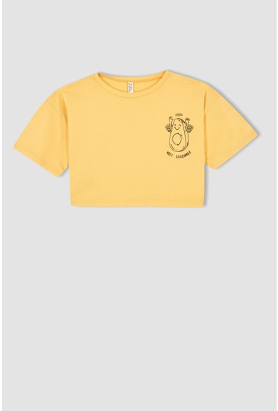 DeFacto Kız Çocuk Crop Avokado Baskılı Pamuklu Kısa Kollu Tişört X2056A622SM