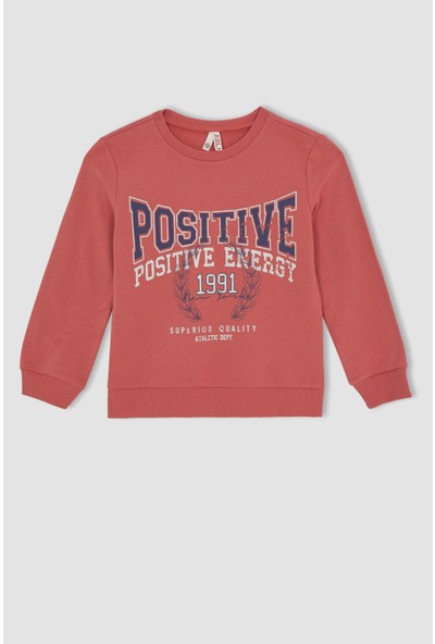 DeFacto Kız Çocuk Regular Fit Bisiklet Yaka Baskılı İnce Sweatshirt Kumaşı Sweatshirt W8532A621AU