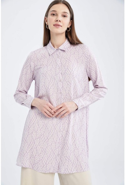 DeFacto Regular Fit Desenli Uzun Kollu Gömlek Tunik X3321AZ22SM