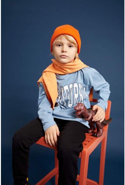 DeFacto Erkek Çocuk Bisiklet Yaka Baskılı Uzun Kollu Pamuklu Penye Tişört W7553A622SP DeFacto Erkek Çocuk Bisiklet Yaka Baskılı Uzun Kollu Pamuklu Penye Tişört W7553A622SP