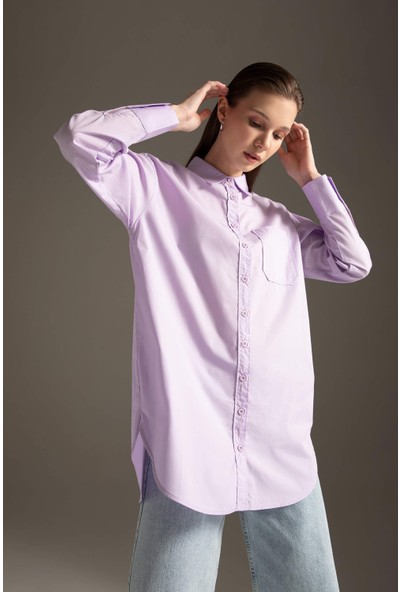 DeFacto Regular Fit Tek Cepli Uzun Kollu Poplin Gömlek Tunik X2870AZ22SM