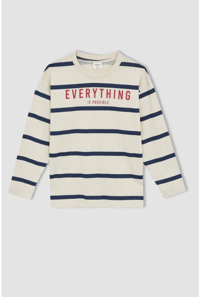 DeFacto Erkek Çocuk Çizgili Bisiklet Yaka Uzun Kollu Pamuklu Tişört W7537A622SP
