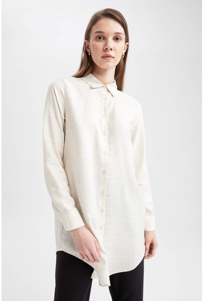 DeFacto Regular Fit Gömlek Yaka Keten Karışımlı Gömlek Tunik X3348AZ22SP DeFacto Regular Fit Gömlek Yaka Keten Karışımlı Gömlek Tunik X3348AZ22SP
