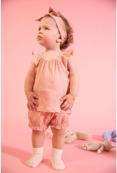 DeFacto Kız Bebek Esnek Yaka Kolsuz Krinkıl Kumaş 2'li Takım X3485A222SP