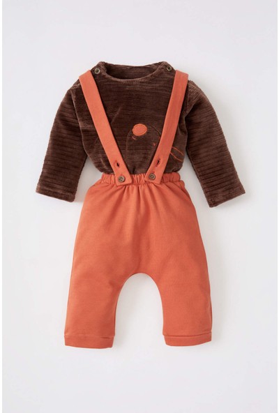 DeFacto  Erkek Bebek Uzun Kollu Tişört Kadife Salopet Takım W8399A221AU