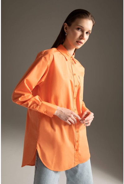 DeFacto Regular Fit Tek Cepli Uzun Kollu Poplin Gömlek Tunik X2870AZ22SM