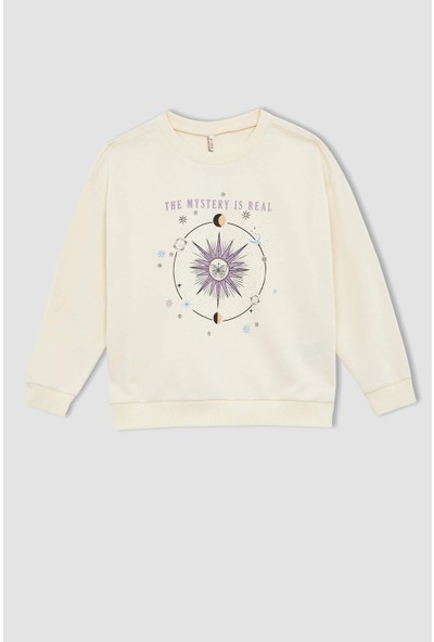 DeFacto Kız Çocuk Bisiklet Yaka Baskılı Sweatshirt W7104A622SP