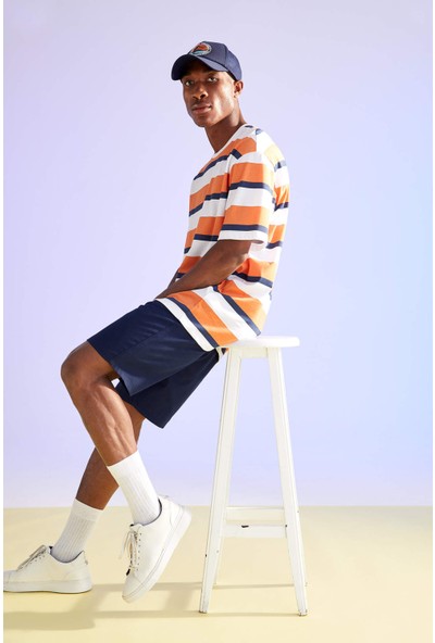 DeFacto Regular Fit Bisiklet Yaka Çizgili Kısa Kollu Pamuklu Penye Tişört V5908AZ21HS