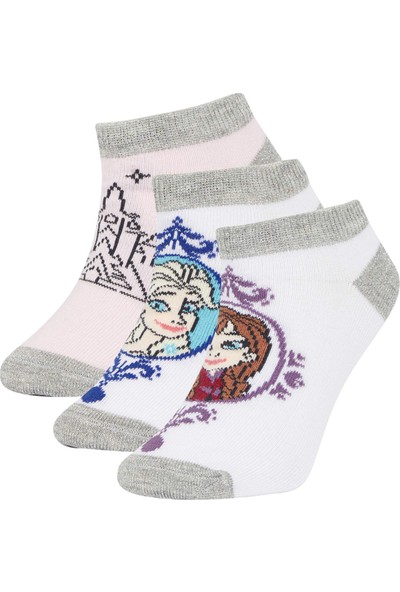 DeFacto Kız Çocuk Frozen Lisanslı Pamuklu 3'lü Kısa Çorap X2211A6NS